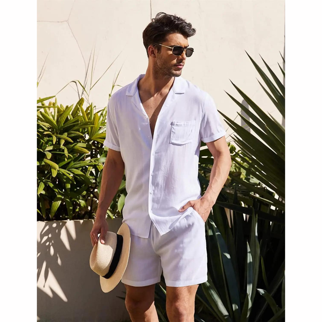 Linen Men's Summer Set | 2-Piece | Shirt | Short Sleeves | Shorts – No ...