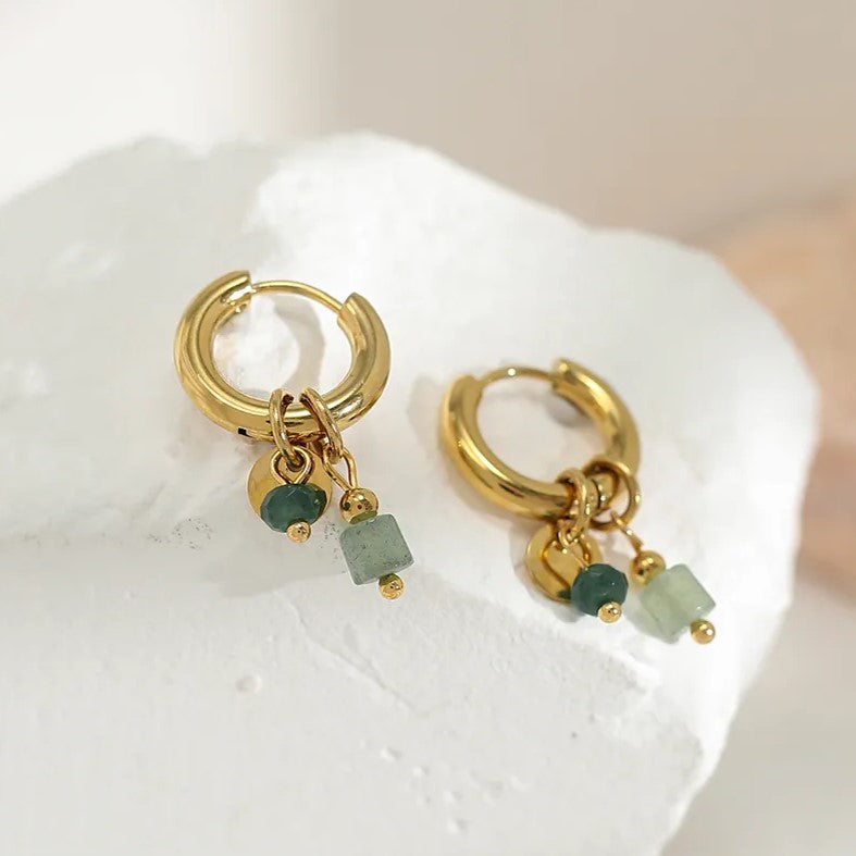 Natural Stone Hoop Earrings | Gold Hoops Elegant Women's Jewellery – No ...